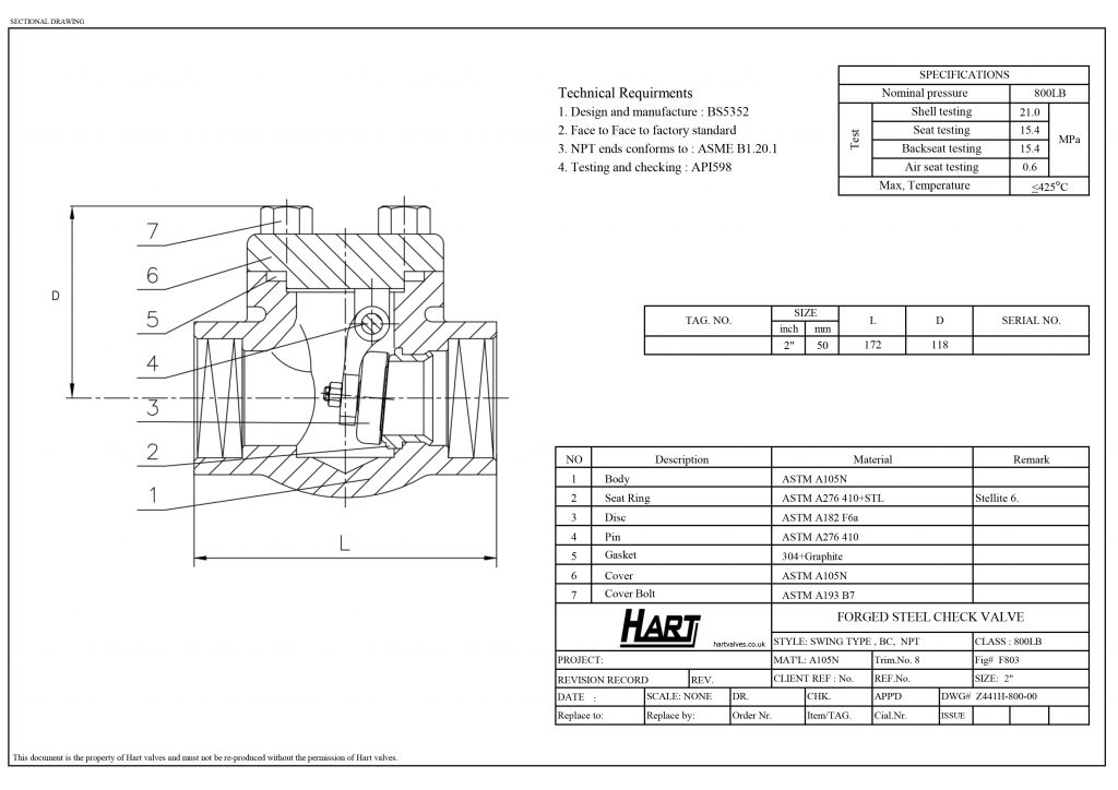 Forged Steel Swing Check Valves (800lbs & 1500lbs) – Oiltech ...